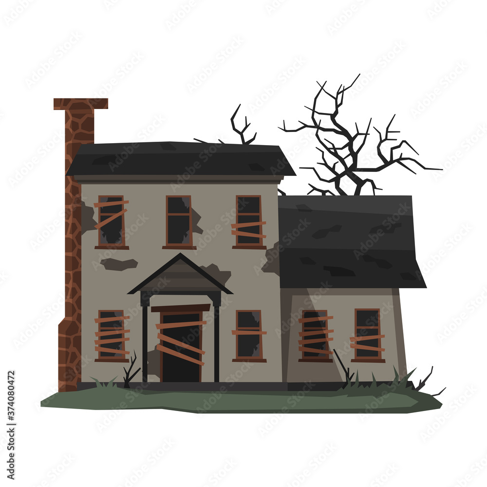 Scary Mansion, Abandoned Two Storey House Building with Boarded Up ...
