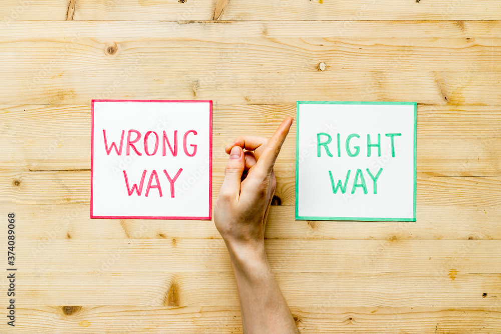 Making desicion concept. Right and wrong way icons, female hands top ...