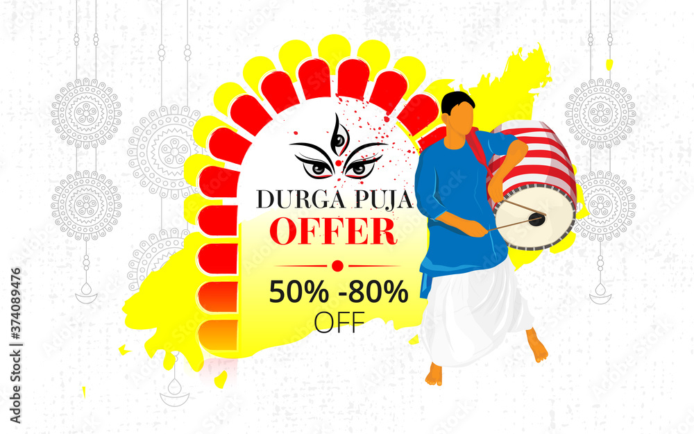 Durga Puja Offer Poster Background Design Layout Template Stock Vector ...