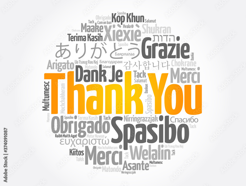 Thank You word cloud in different languages, concept background Stock ...