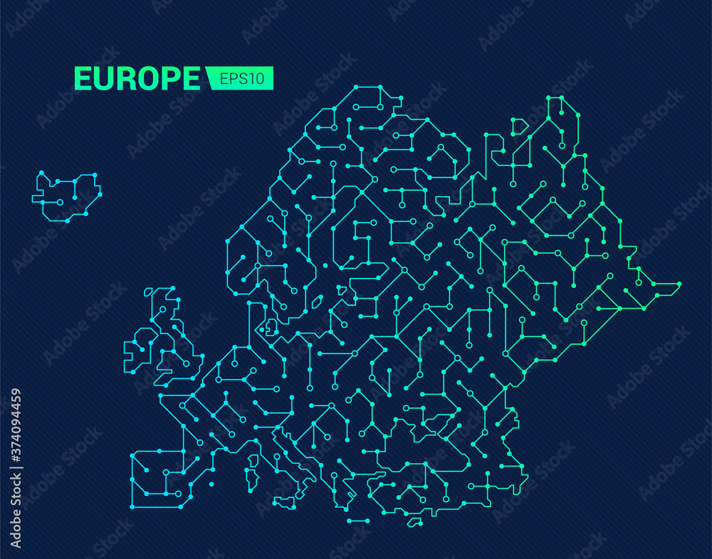 Abstract futuristic map of Europe. Electric circuit of the region ...