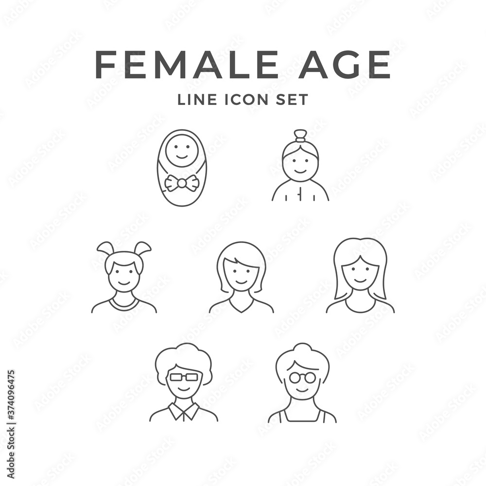 Set line icons of female age Stock Vector | Adobe Stock