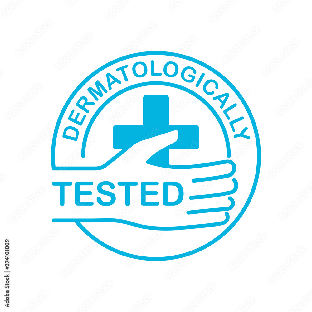 Dermatologically tested stamp - human hand with medical cross - quality ...