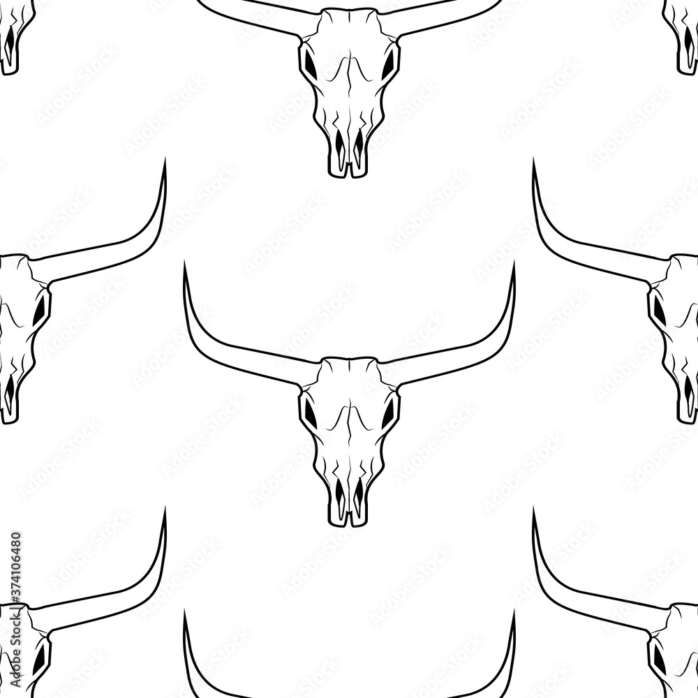Longhorn skull seamless pattern white background. Bull skull head with ...