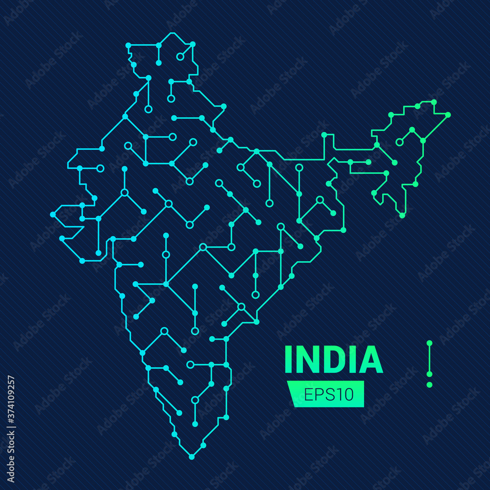 Abstract futuristic map of India. Electric circuit of the country ...