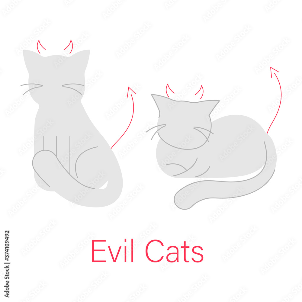 Cartoon flat evil cats on the white background vector illustration ...