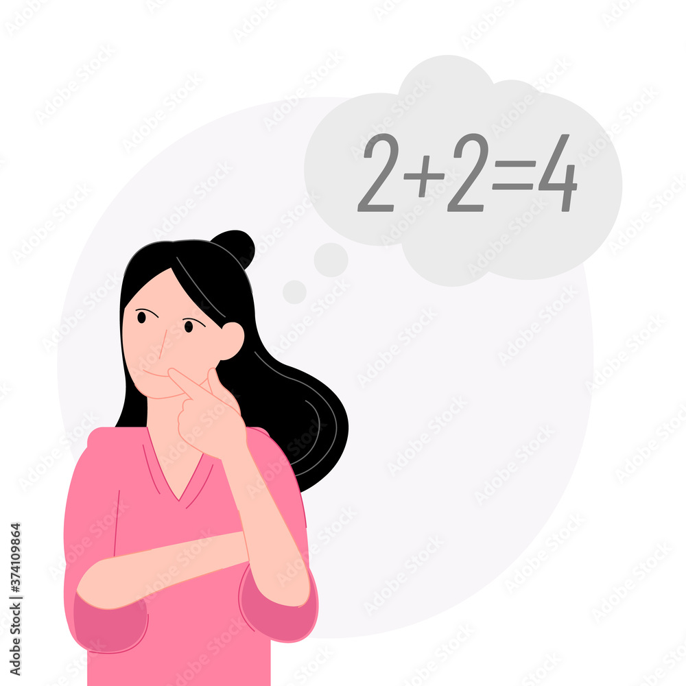 Girl decides an example in her head template for your ideas vector ...