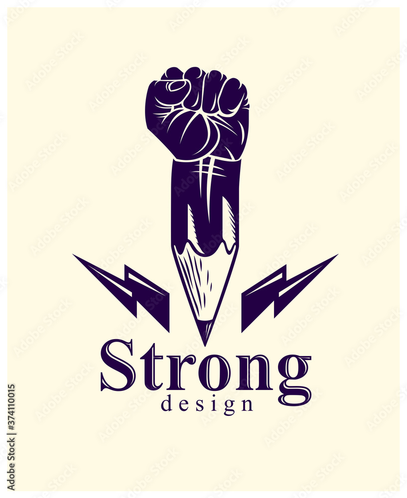 Strong design or art power concept shown as a pencil with clenched fist ...