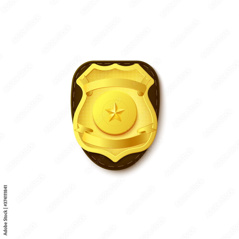 Realistic vector illustration of a gold police badge with a star. Stock ...