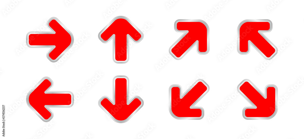 arrow pointing red color isolated on white, clip art arrow icon set for ...