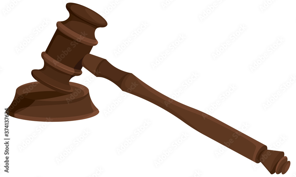 Law and justice concept. Wooden judge's gavel in cartoon style. Stock ...