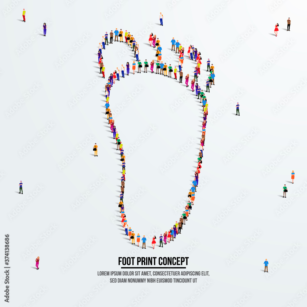 Foot or leg concept. A large group of people form to create a shape ...