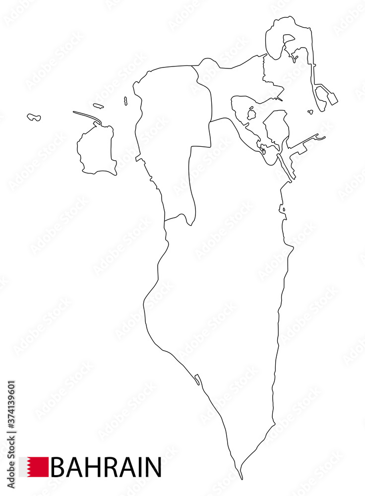 Bahrain map, black and white detailed outline regions of the country ...
