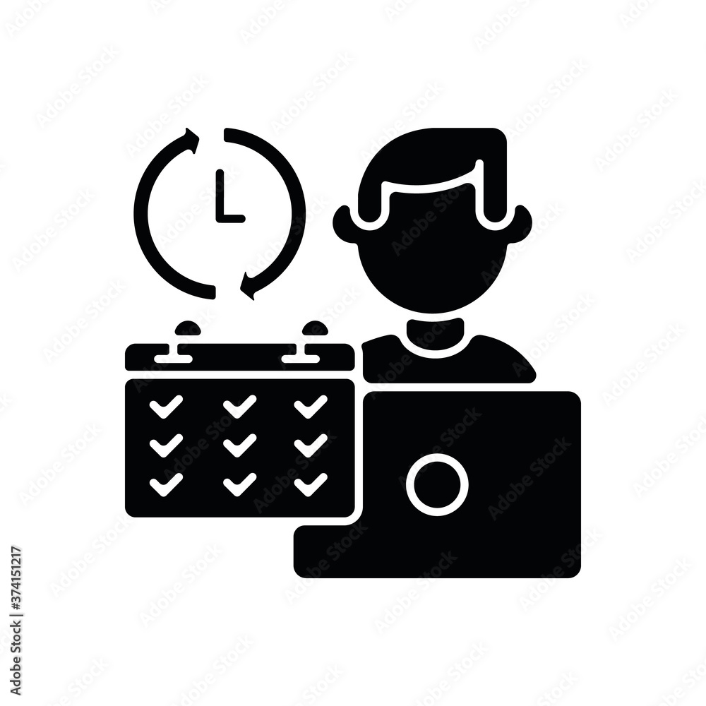 Full time job black glyph icon. Work in business company, busy working ...