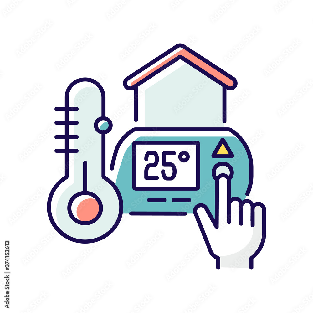 Thermostat setting RGB color icon. Water heater. Air conditioner ...