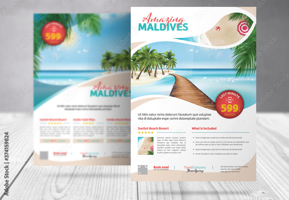 Travel Promotion Flyer with Blue and Red Accents Stock Template | Adobe ...