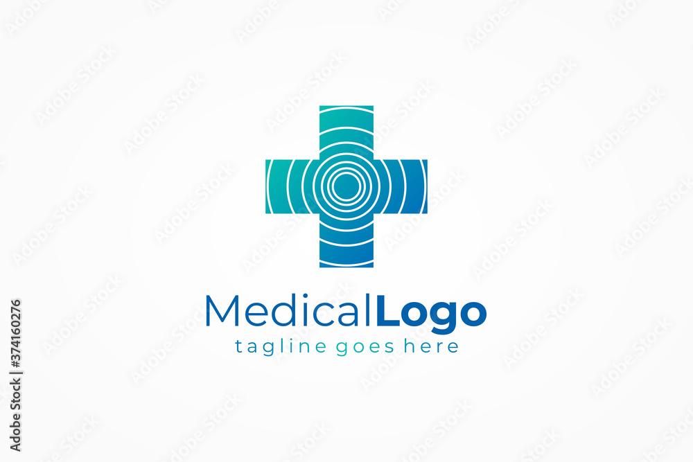 Medical Logo. Blue Cross Sign Health Symbol with Negative Space Radial ...