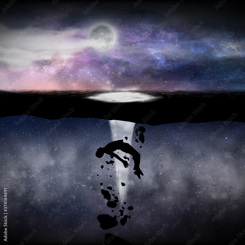 Fall into the water cartoon character in the real world silhouette art ...