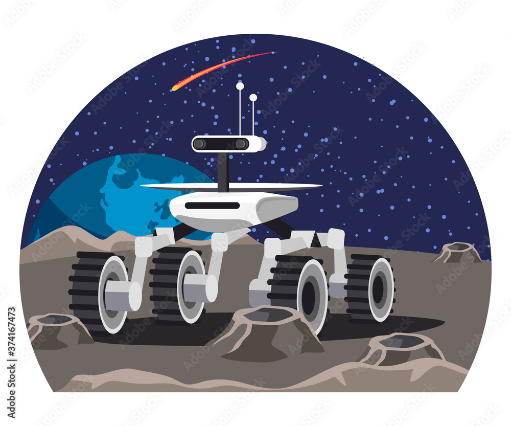 Space rover explores surface of planet. Surface landscape exploration ...