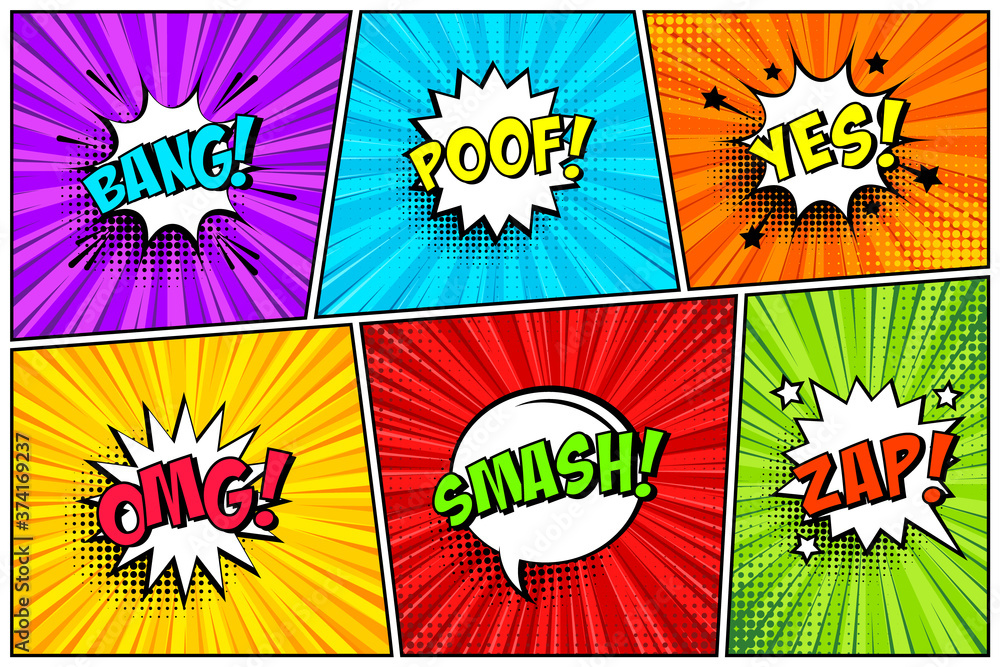 Cartoon comic backgrounds set. Speech bubble. Comics book colorful ...
