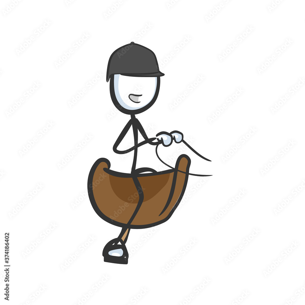Riding horse. Vector simple saddle horseback rider Stickman no face ...