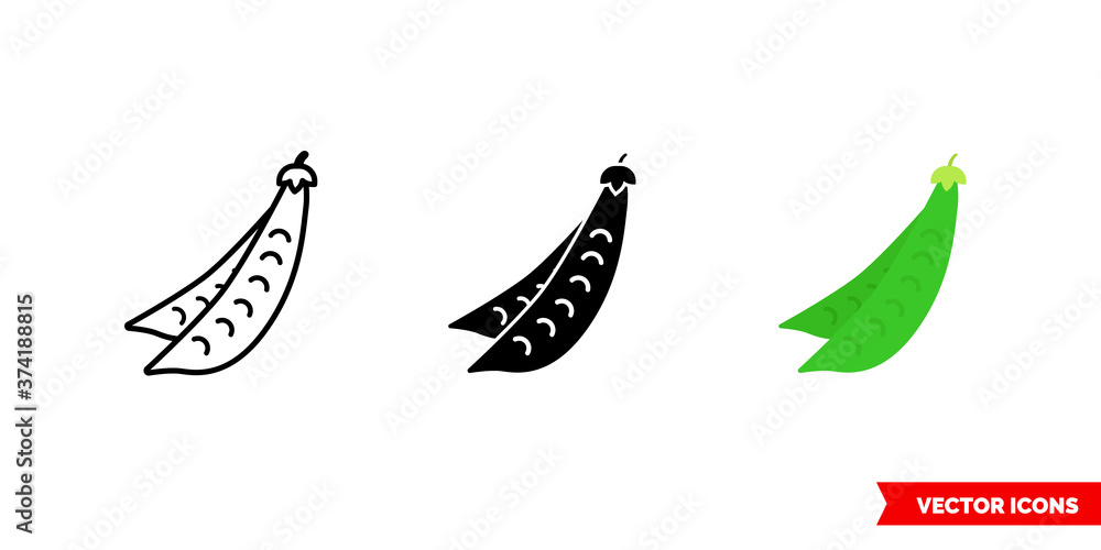 Pea icon of 3 types color, black and white, outline. Isolated vector ...