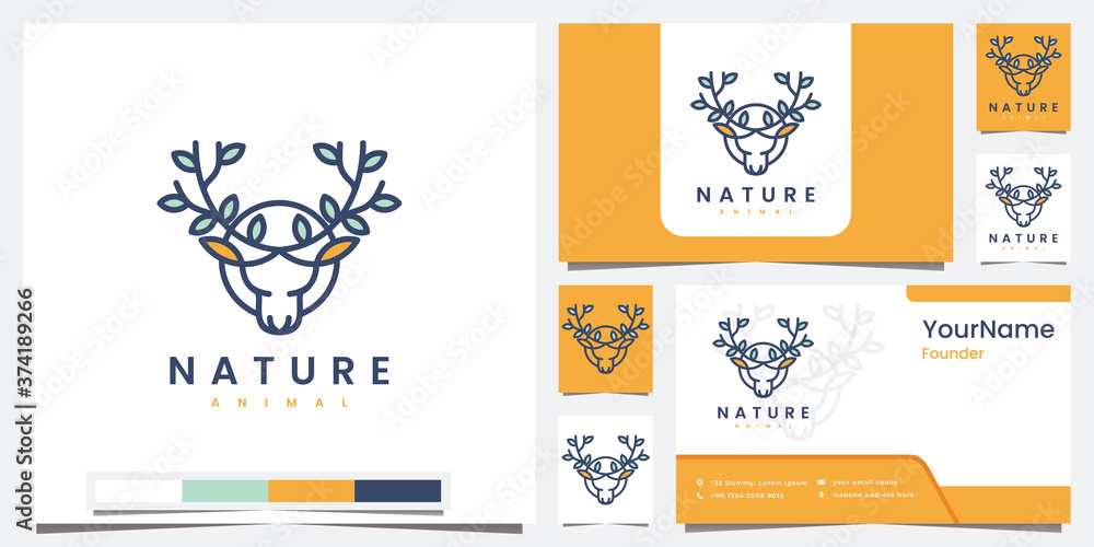 set logo nature animal with line art concept logo design inspiration ...