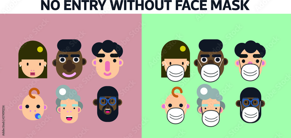 Set of funny cartoon people. Set of characters with and without mask ...