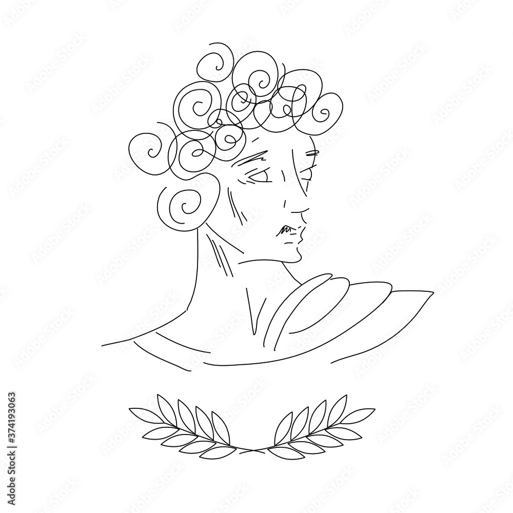 Vector line art illustration of David head isolated on white background ...