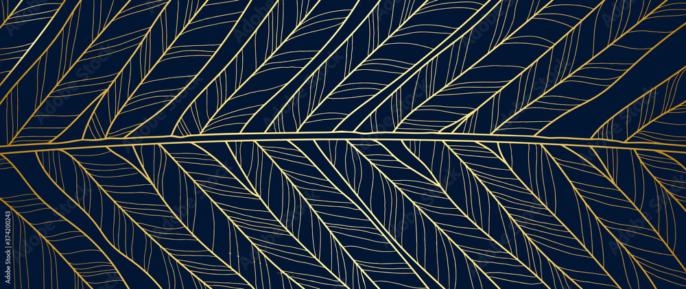 Gold luxury leaf and flower line art background vector, wallpaper and ...