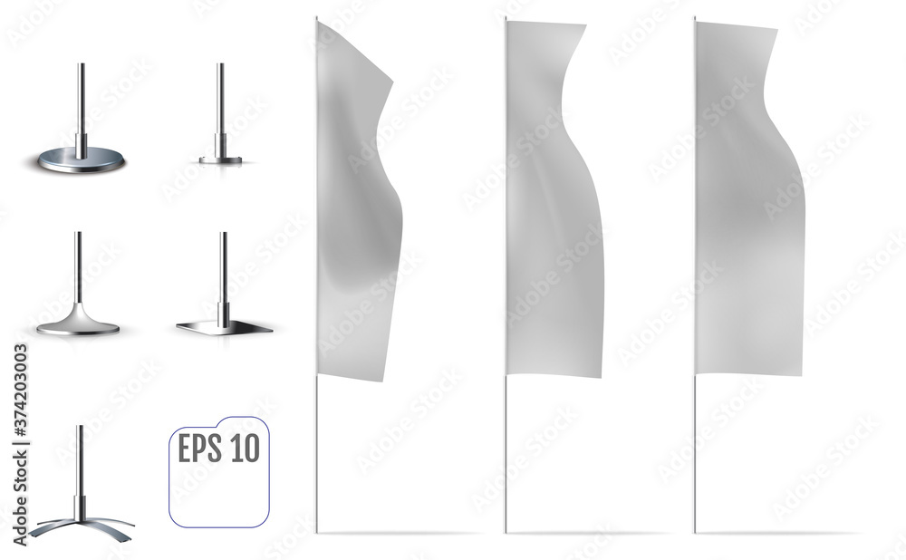 White banner flags. Realistic mockups Stock Vector | Adobe Stock