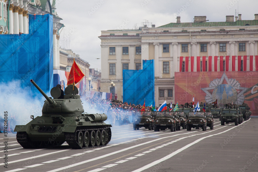 Soviet tank T-34 at the Victory Day parade on Palace Square in St ...