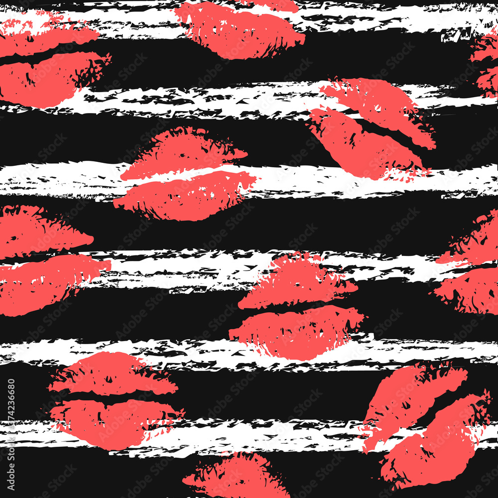 Red Lip Print Black Background
