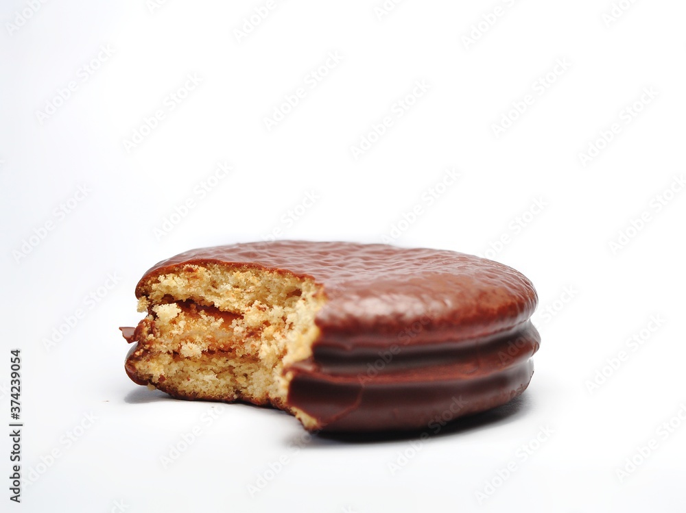 Choco Pie Chocolate isolated on white background. Choco Pie coated ...