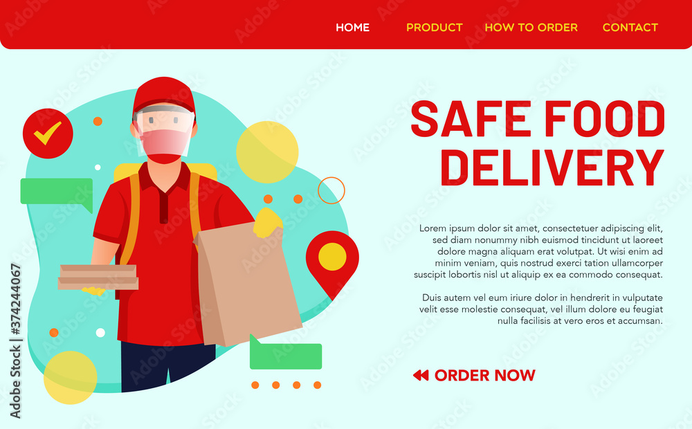 Safe food delivery concept for landing page. A food delivery person ...