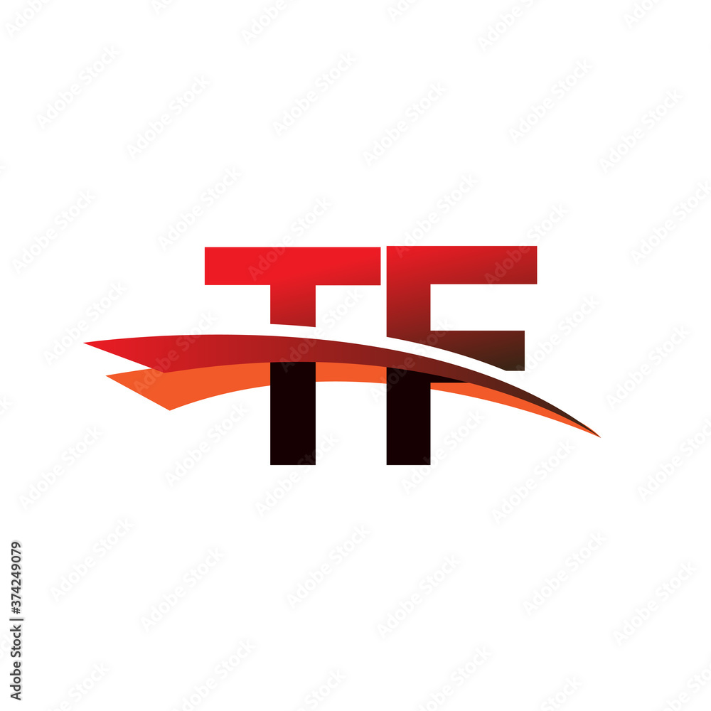 initial letter TF logotype company name colored black and red swoosh ...