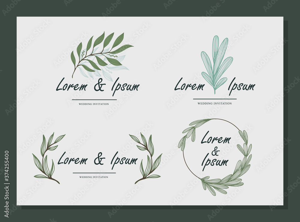 nature iconic initial wedding name. name tag wedding template set Stock ...