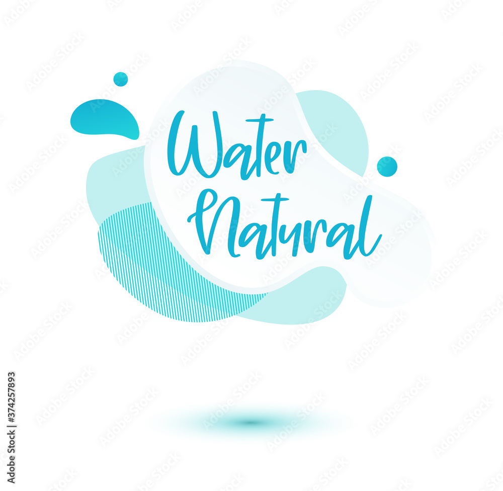 Mineral water tag. Blue label and stikers emblem with drops of water ...