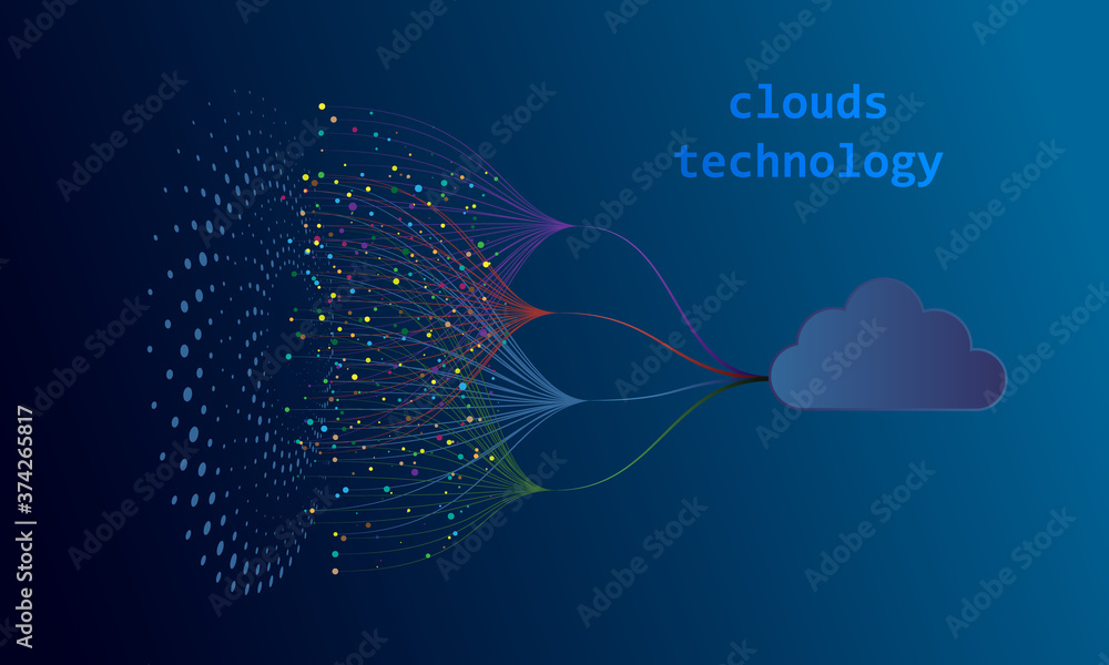 Big data sorting and connection with cloud concept. Blue technology ...