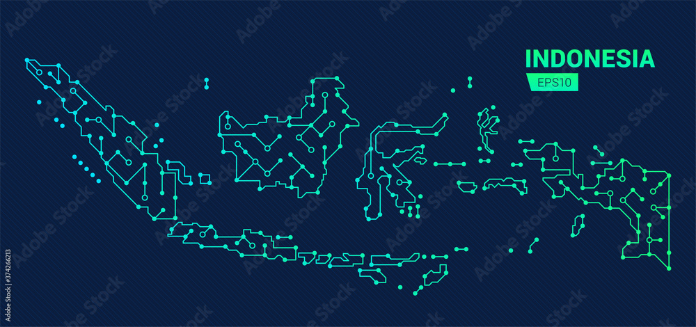 Abstract futuristic map of Indonesia. Electric circuit of the country ...