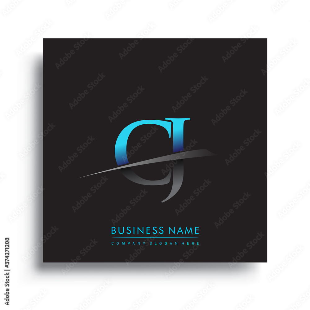 initial letter CJ logotype company name colored blue and green swoosh ...