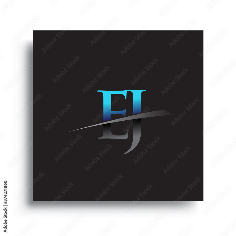 initial letter EJ logotype company name colored blue and green swoosh ...