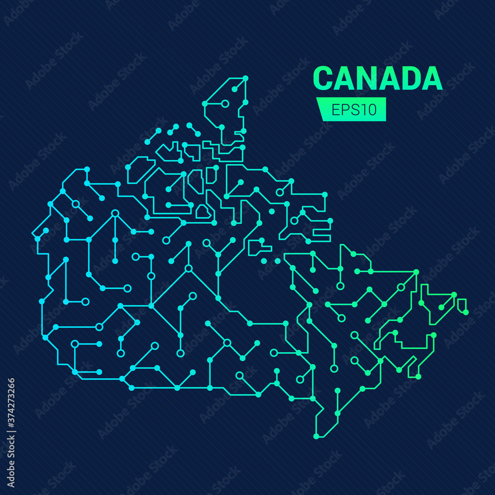 Abstract futuristic map of Canada. Electric circuit of the country ...