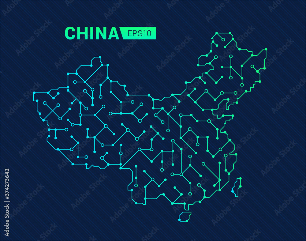 Abstract futuristic map of China. Electric circuit of the country ...