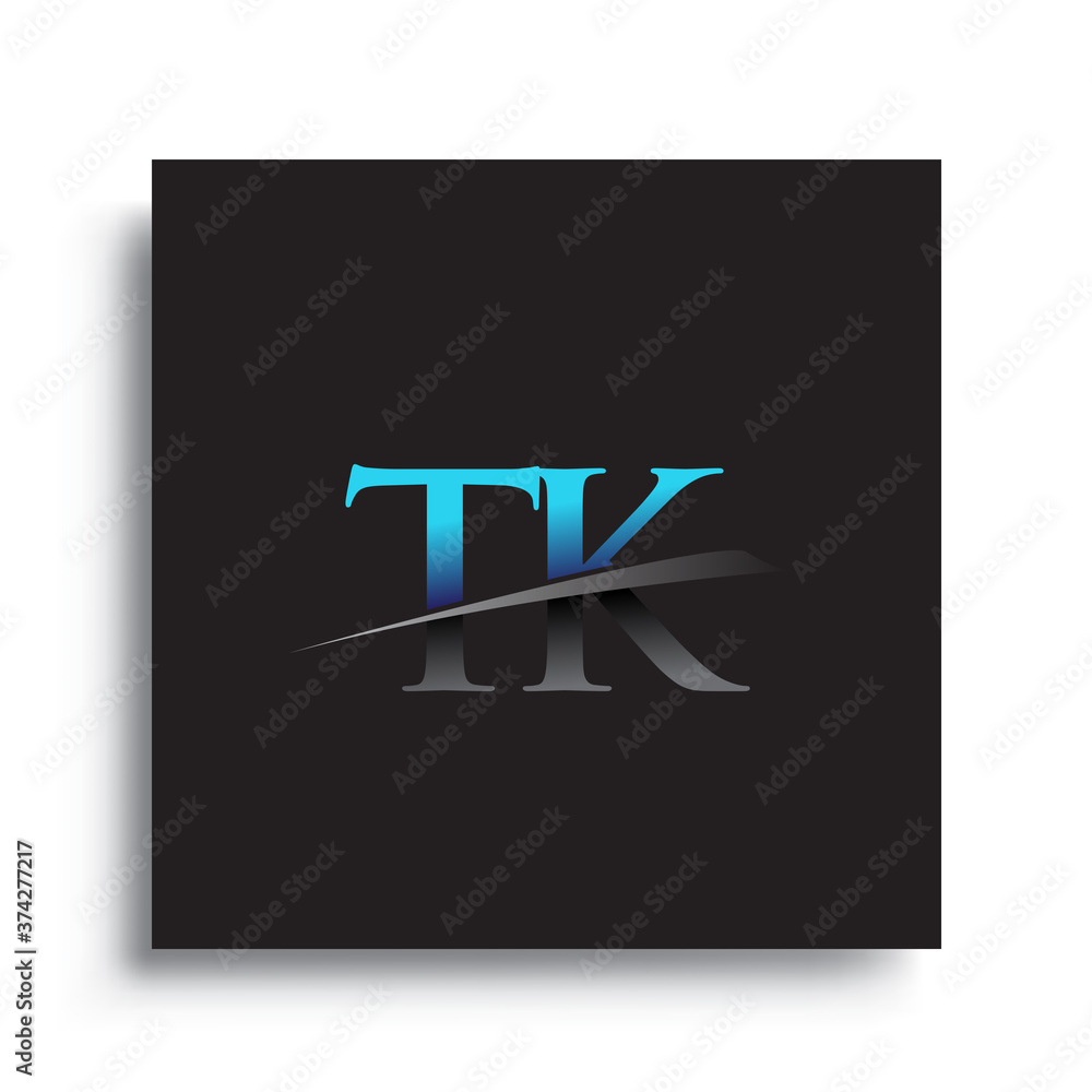 initial letter TK logotype company name colored blue and green swoosh ...