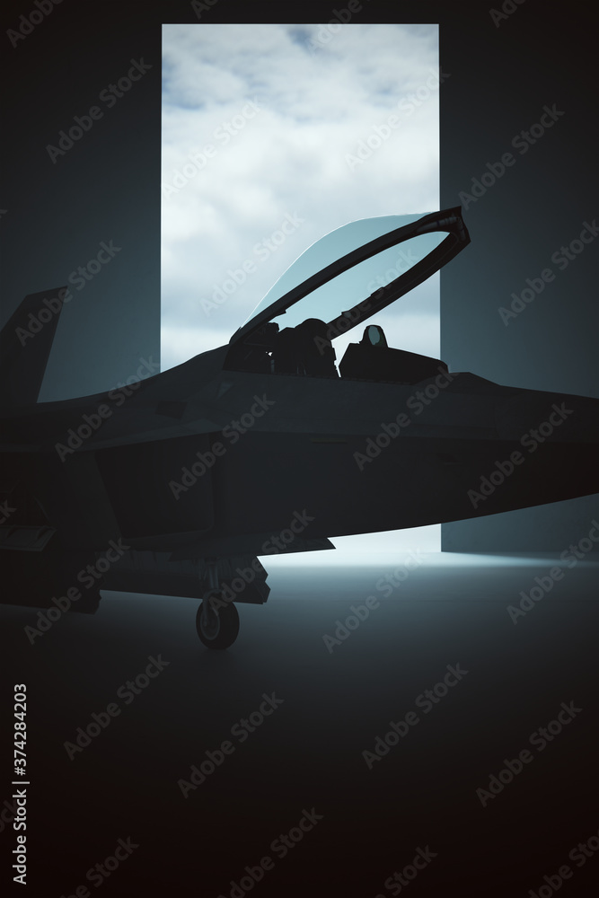 Stealth Fighter Jet Aircraft in a Dark Hanger 3d illustration 3d render ...