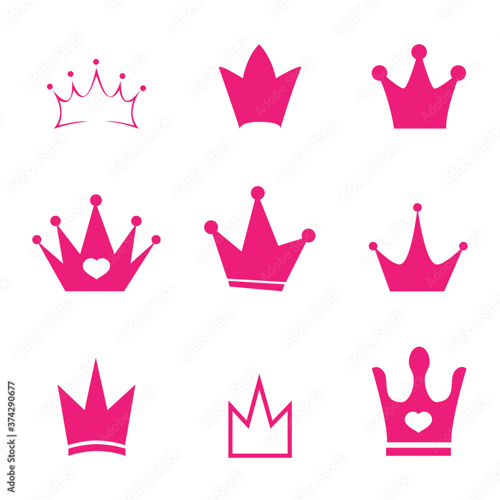 Set pink sign crown princess. Design modern logos king crown for ...