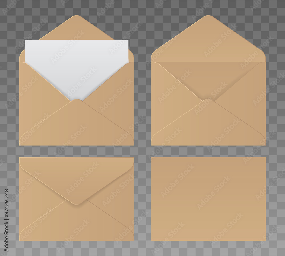 Set of paper vector envelopes in different views, isolated on ...