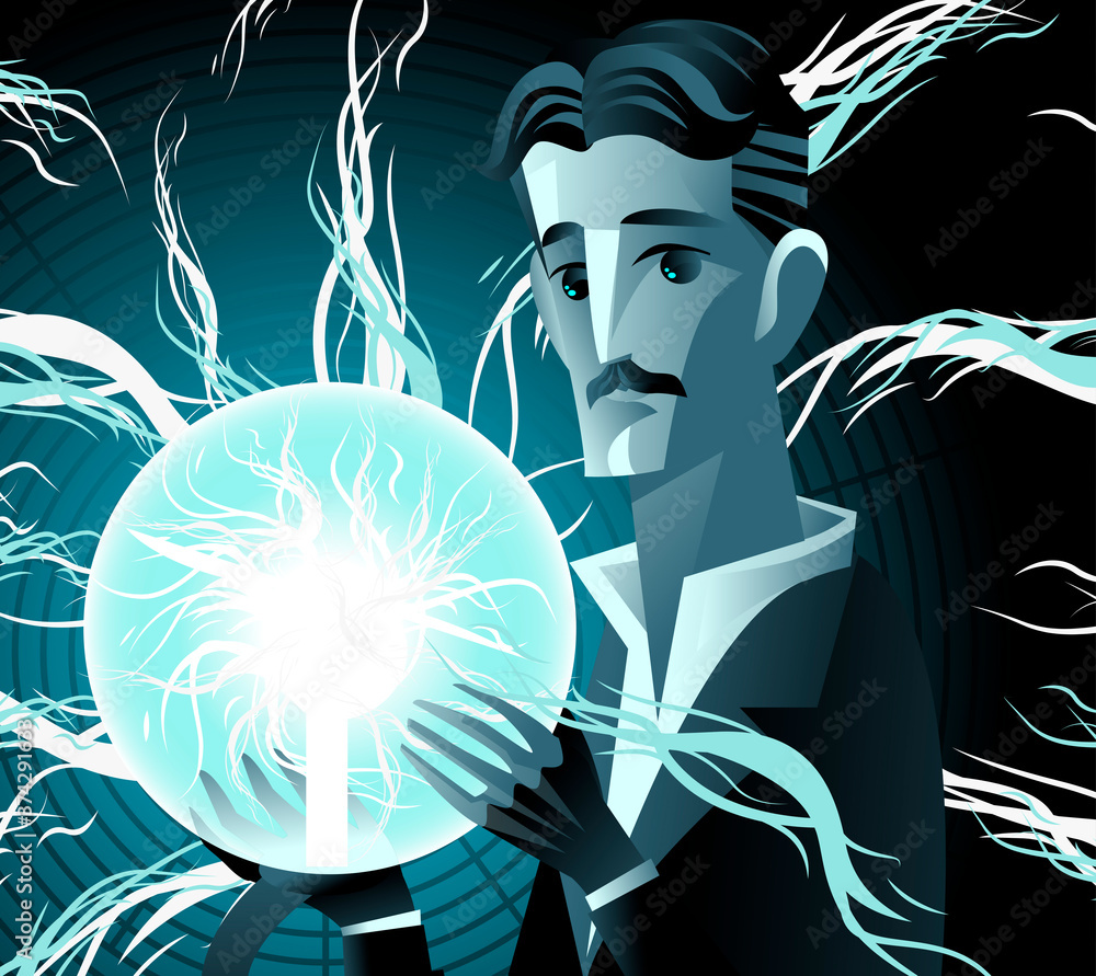 inventor genius with lighting bulb electricity experiment Stock Vector ...