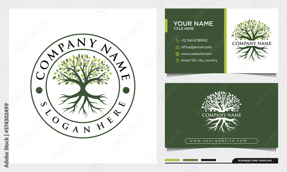 Tree of life logo design, badge nature tree illustration with business ...